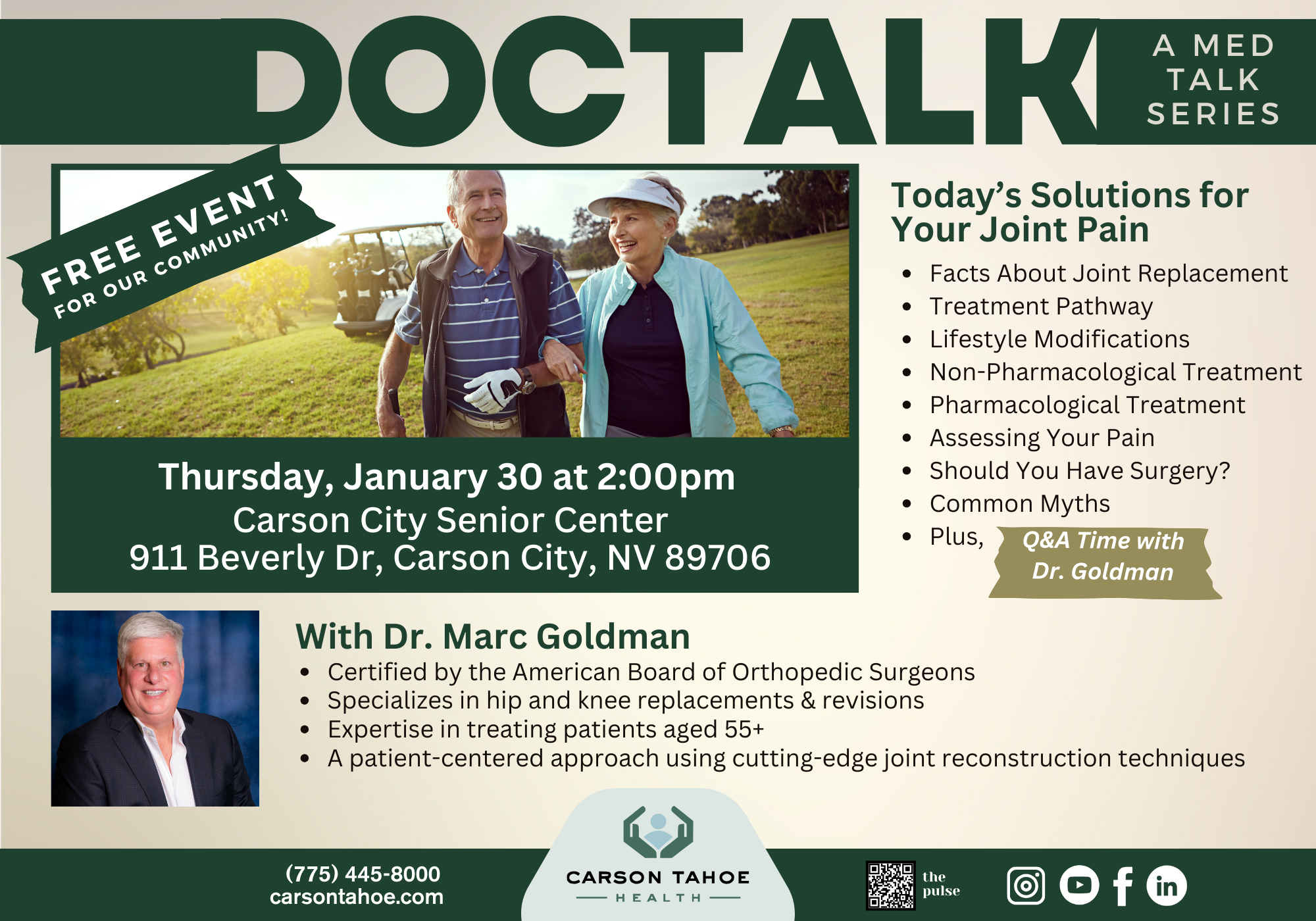 Join Dr. Marc S. Goldman for “Today’s Solutions for Your Joint Pain” on ...